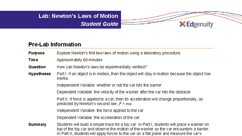 Lab: Newton's Laws of Motion (PHYS 101) Student Guide - Studocu