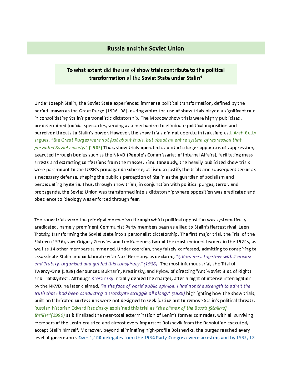 Use Show trials in the transformation of the USSR - Russia and the ...