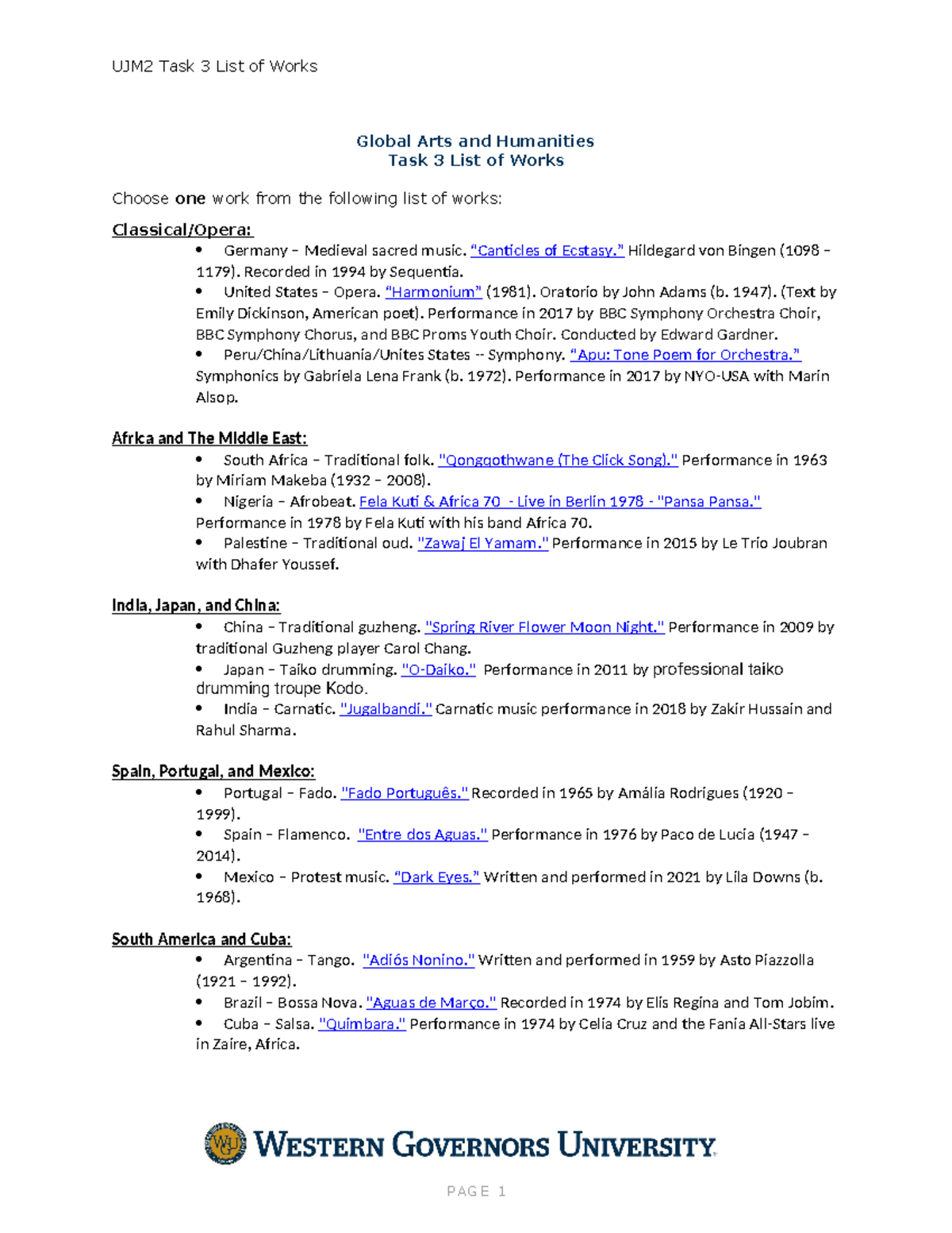 UJM2 Task 3: Analysis of Global Musical Works and Performances - Studocu