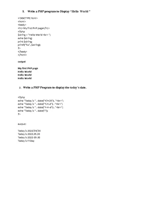 Php-lab-programs - Php lab programs for the degree students - 1. Write a PHP program to Display ...