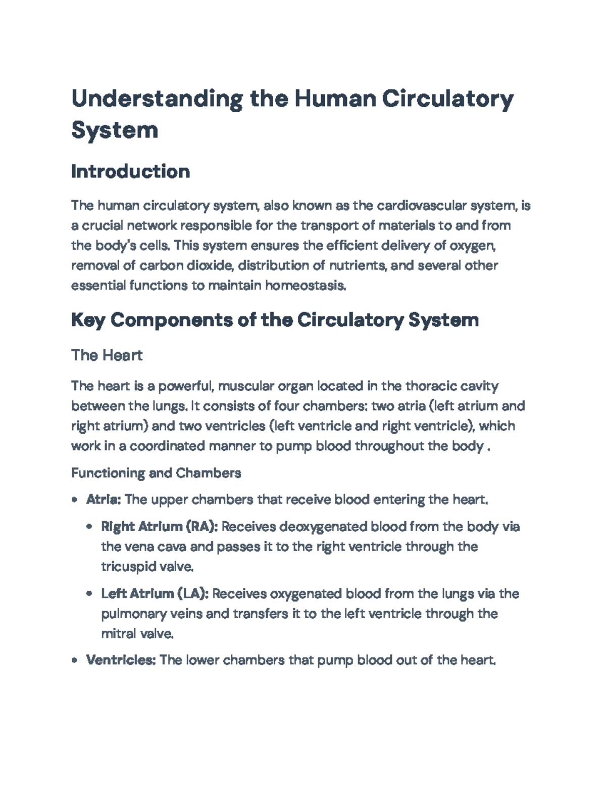 Understanding the Human Circulatory System: Structure and Function - Understanding the Human ...