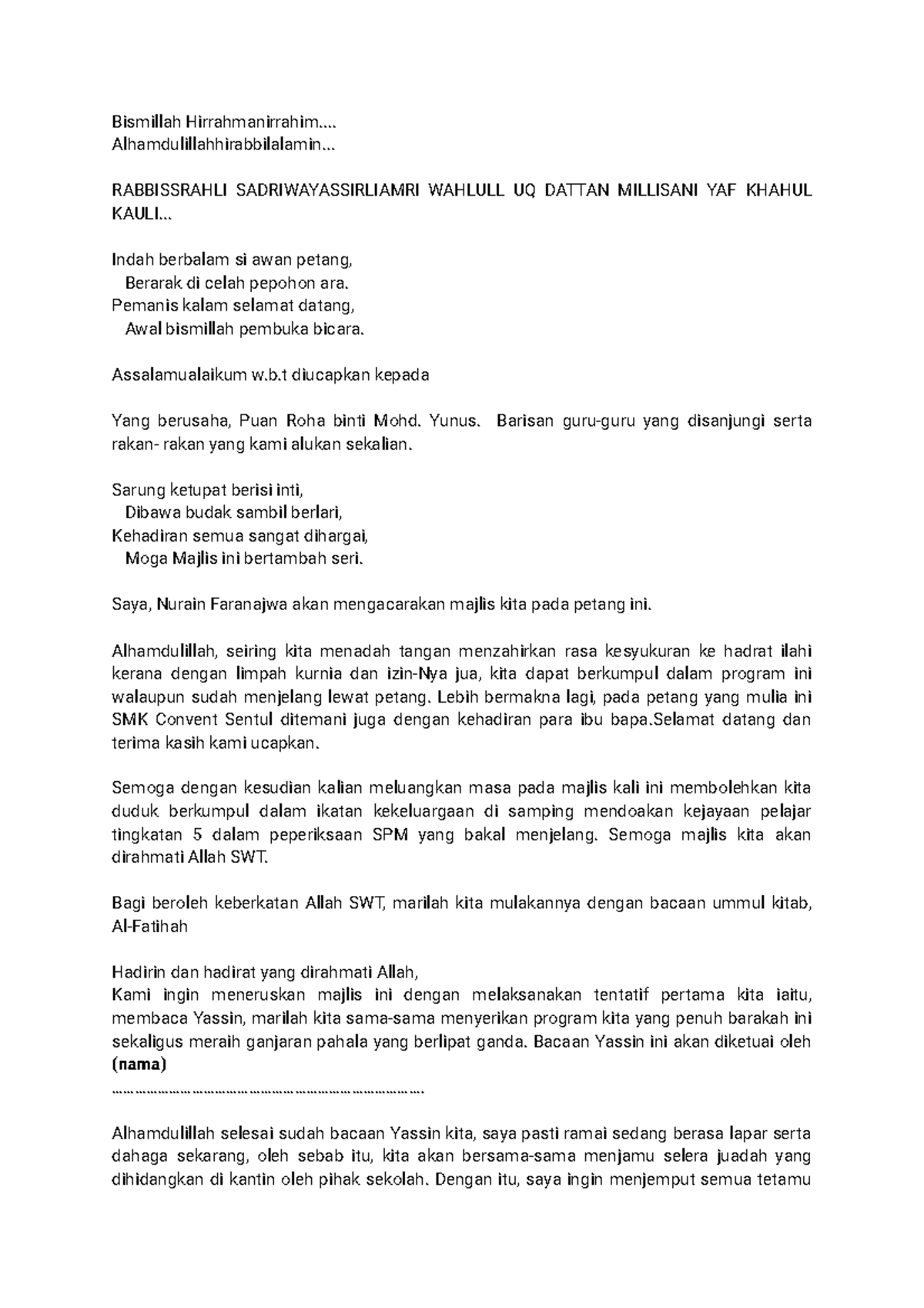 Skrip Majlis - Contoh Skrip acara untuk Event di SMK Convent Sentul ...