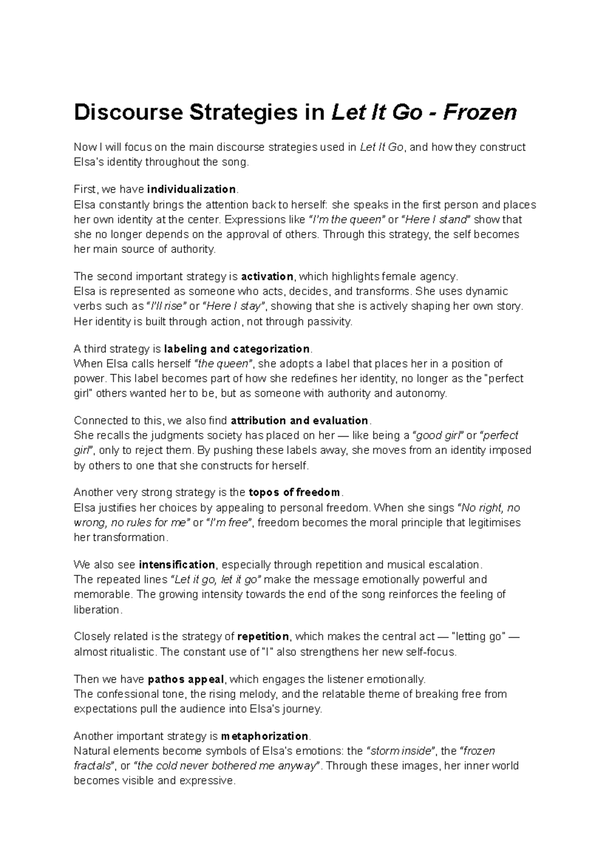 Discourse Strategies in "Let It Go" from Frozen: Identity Construction ...