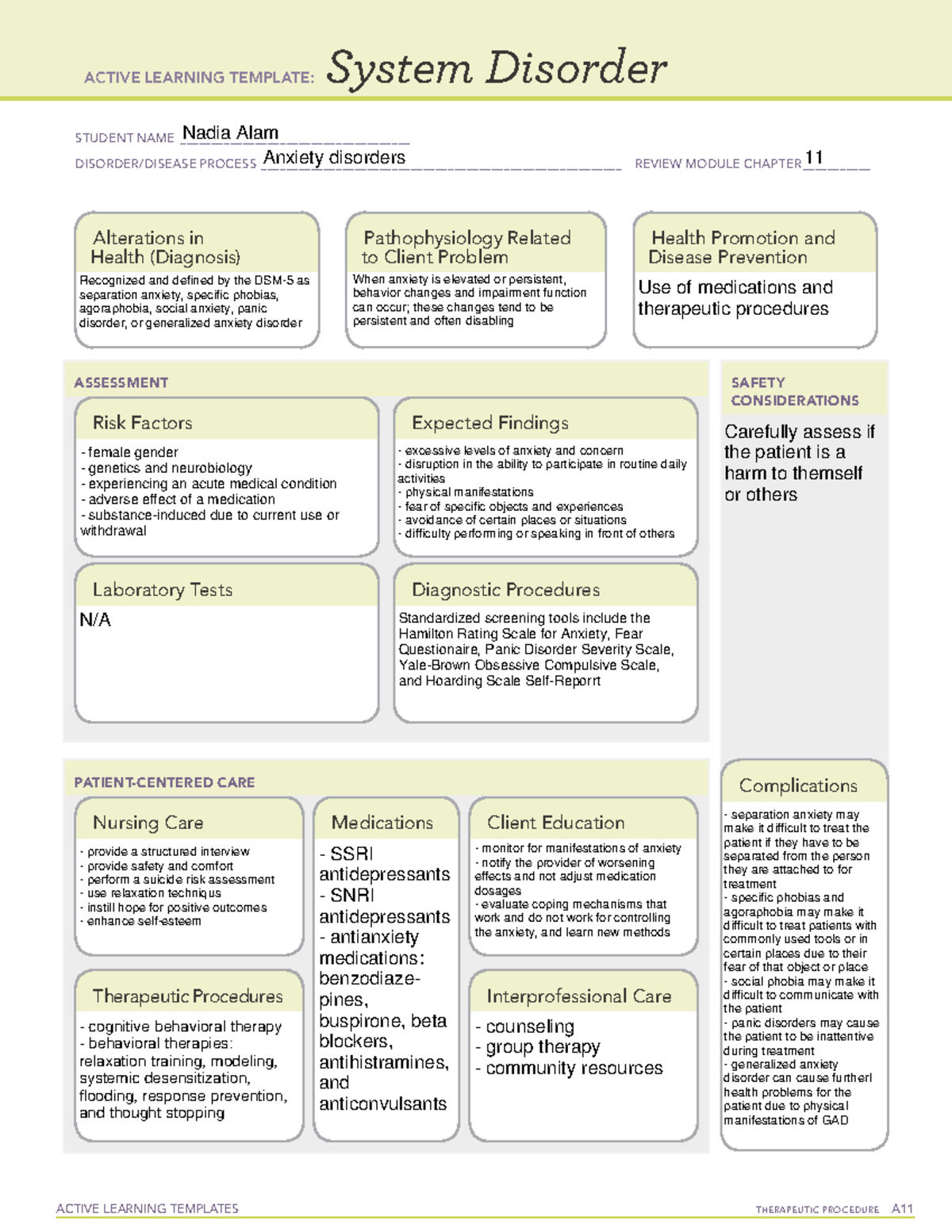 Anxiety Disorders Active Learning Template (ALP 11) - Studocu