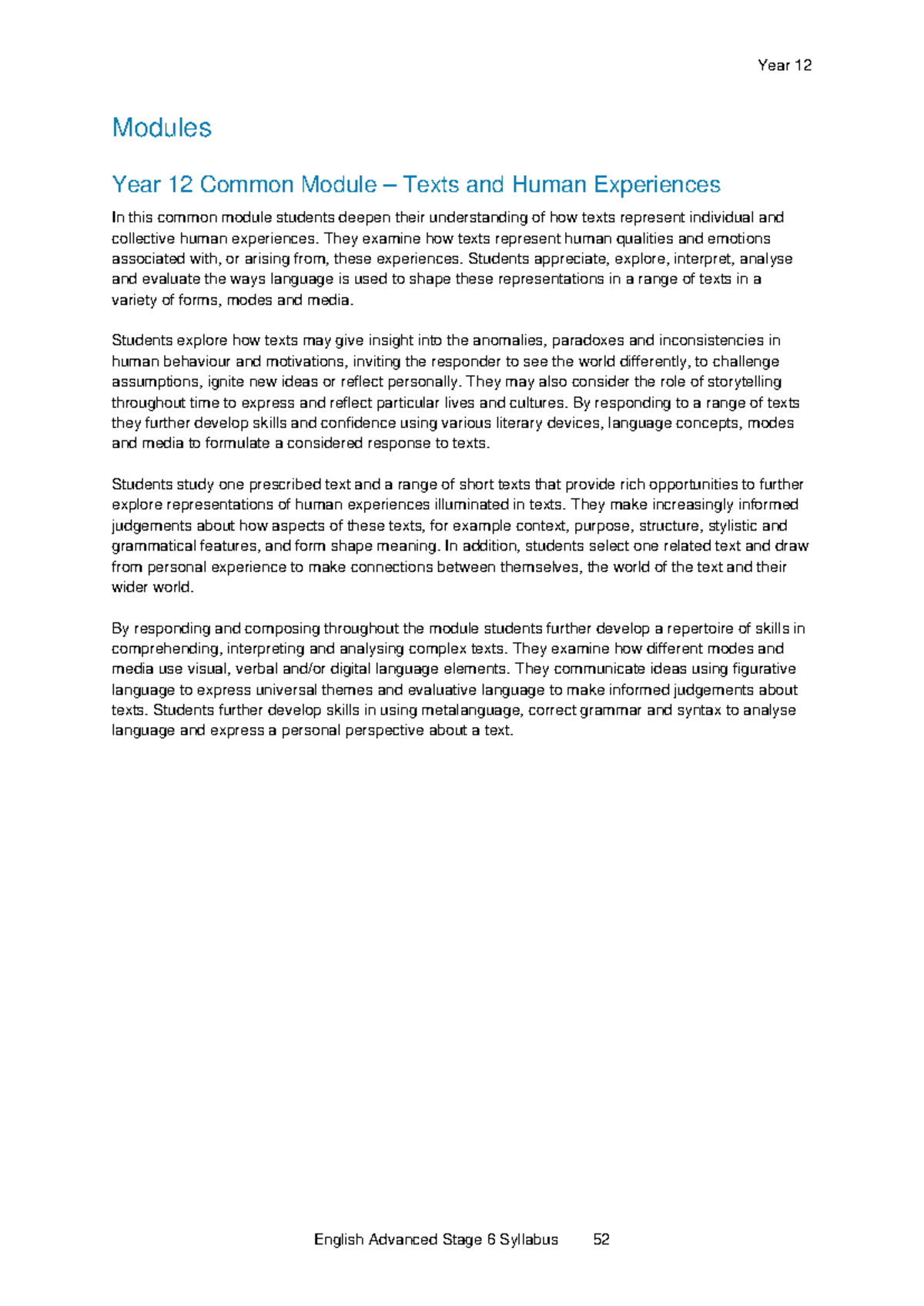 Year 12 English Advanced: Texts & Human Experiences Rubric - Studocu