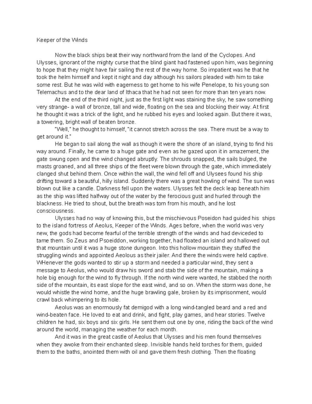 The Journey of Ulysses: Encounters with Aeolus, Keeper of the Winds ...