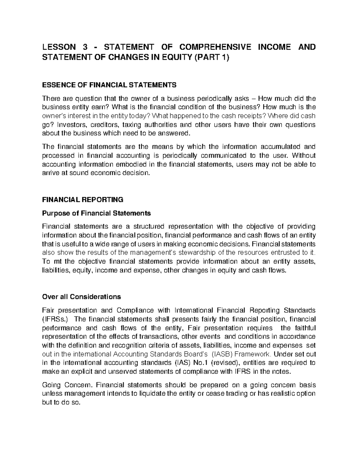 Lesson 3 - Statement OF Comprehensive Income AND Statement OF Changes ...