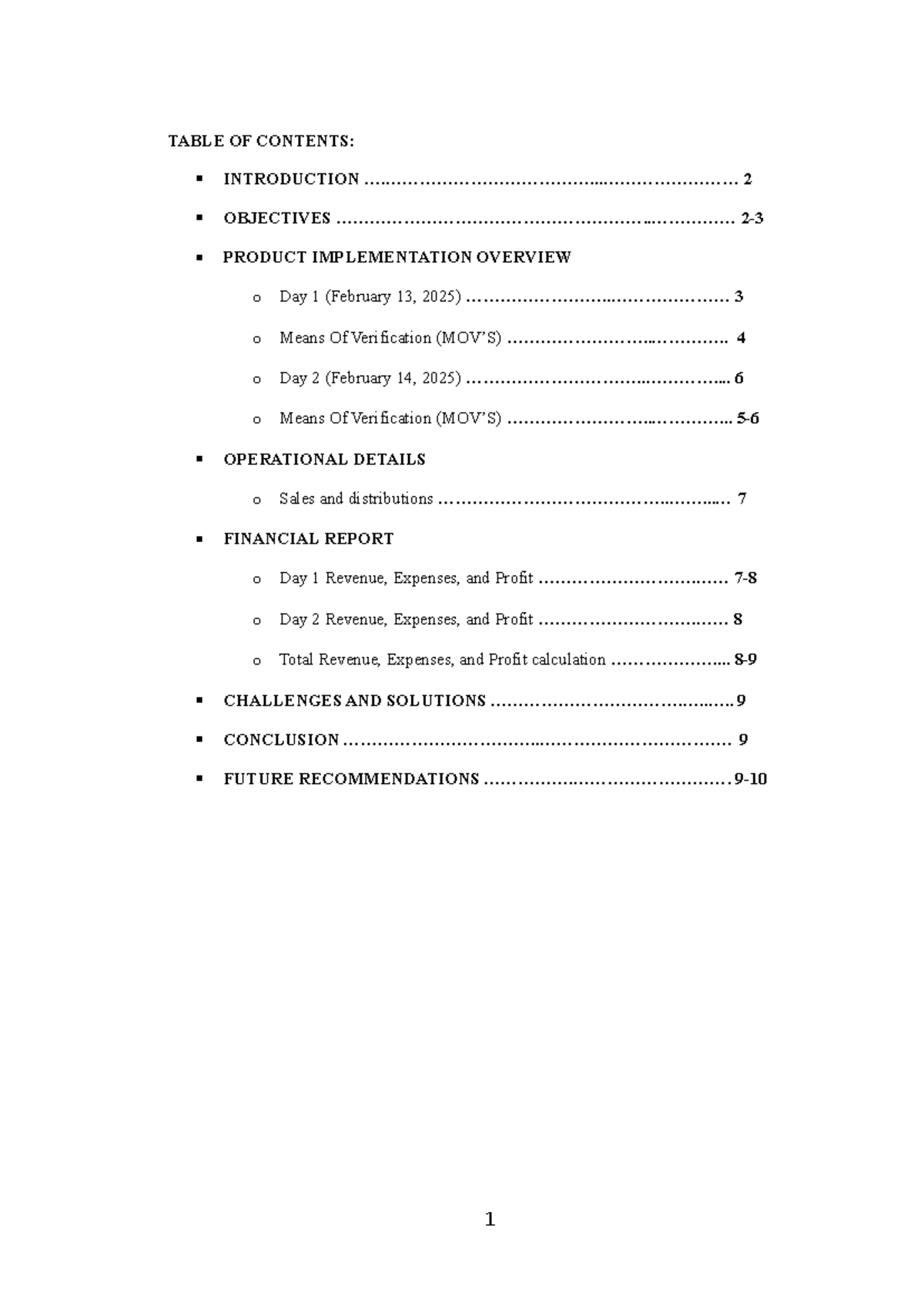 Narrative Report - TABLE OF CONTENTS: INTRODUCTION OBJECTIVES 2- o Day ...