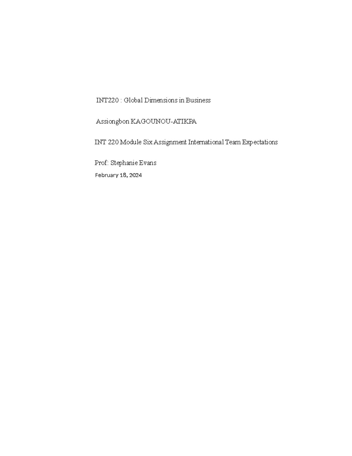 INT 220 Module 6 Assignment: Managing an International Team - Studocu