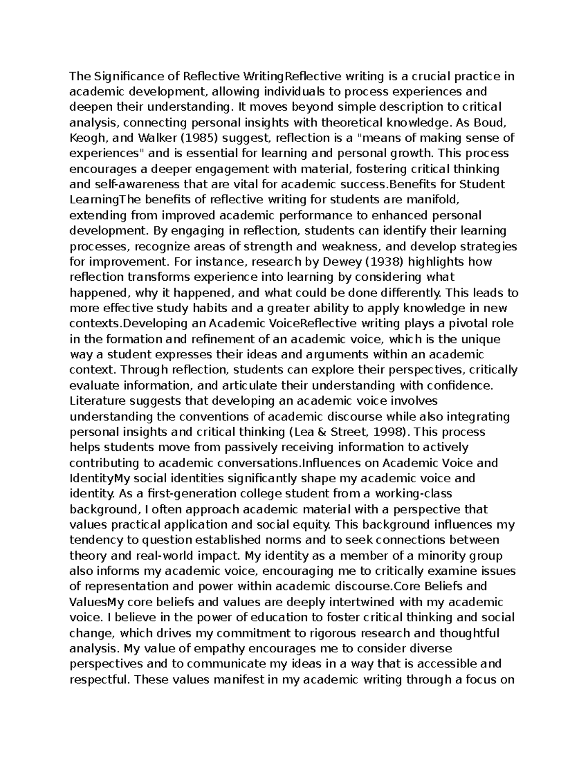 Rae Assessment 2 - Reflective Writing and Academic Voice - Studocu