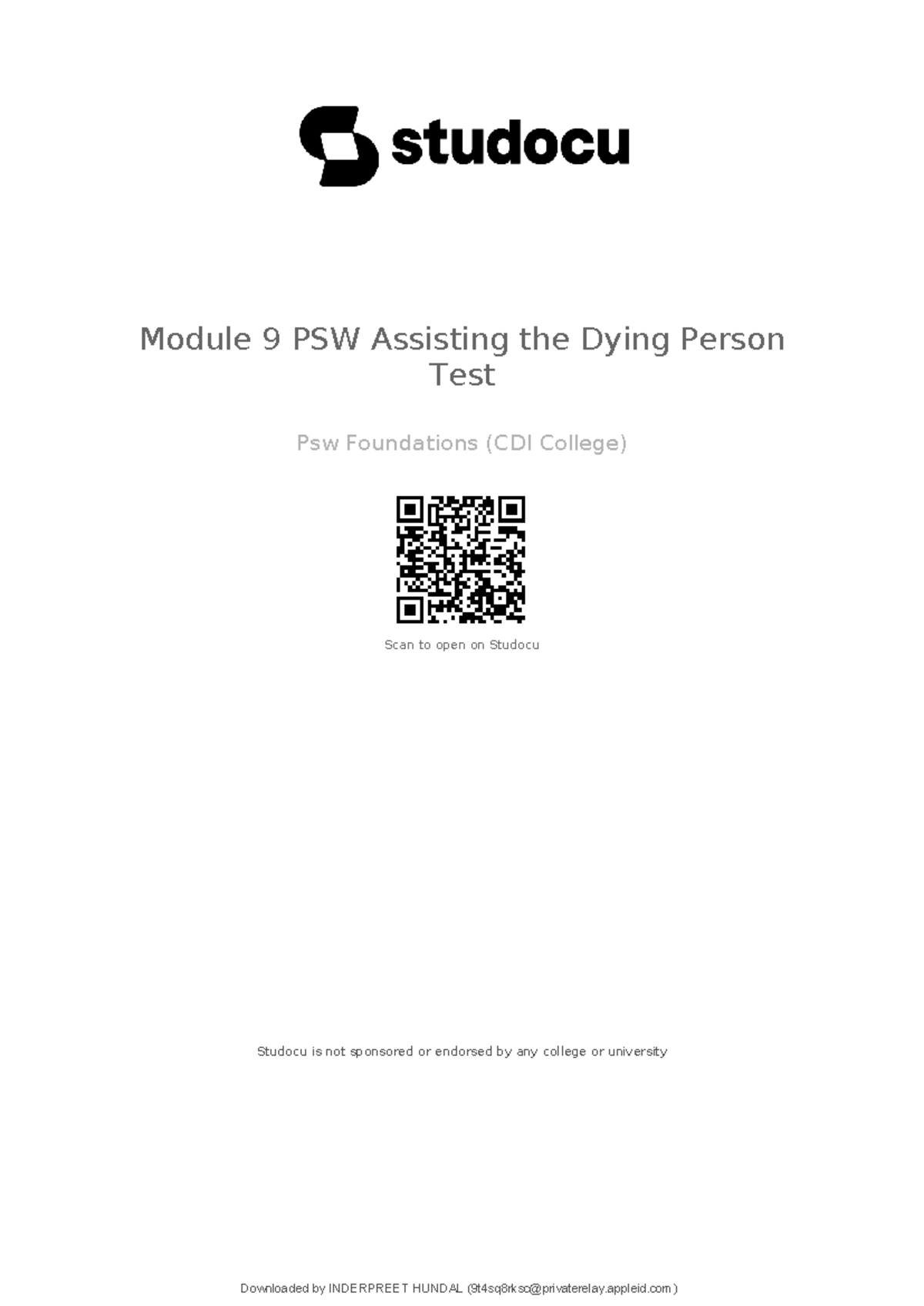 Module 9 PSW Assisting the Dying Person: Test Questions & Answers - Studocu