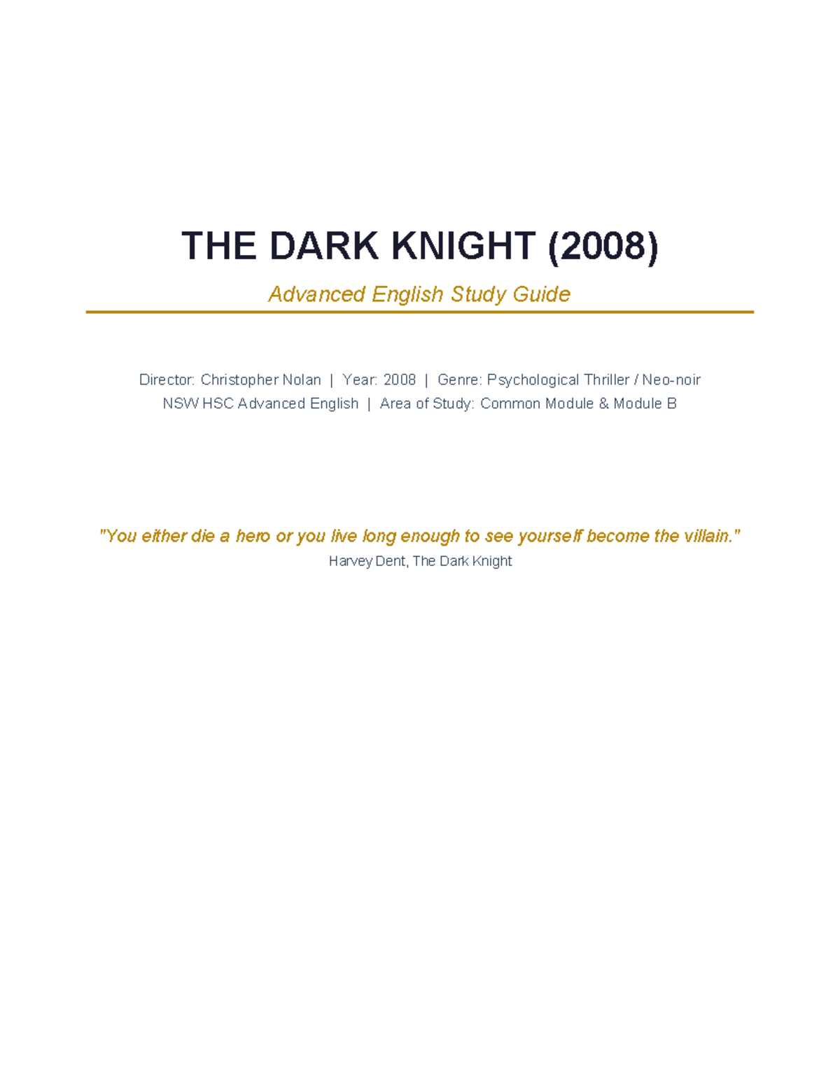 Advanced English Study Guide: The Dark Knight (2008) Analysis - Studocu