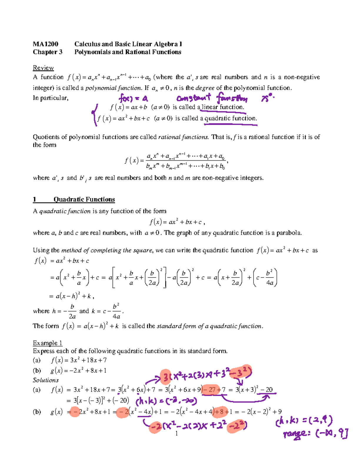 MA1200 Chapter 3: Polynomials & Rational Functions Overview - Studocu
