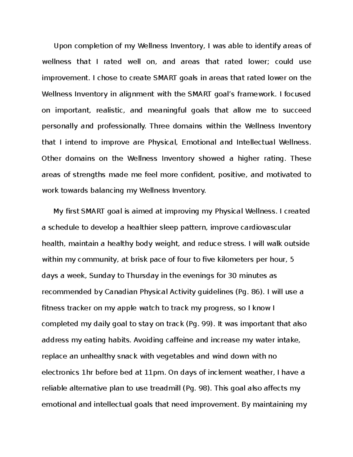 Wellness Report Assignment 2022 - Upon completion of my Wellness ...