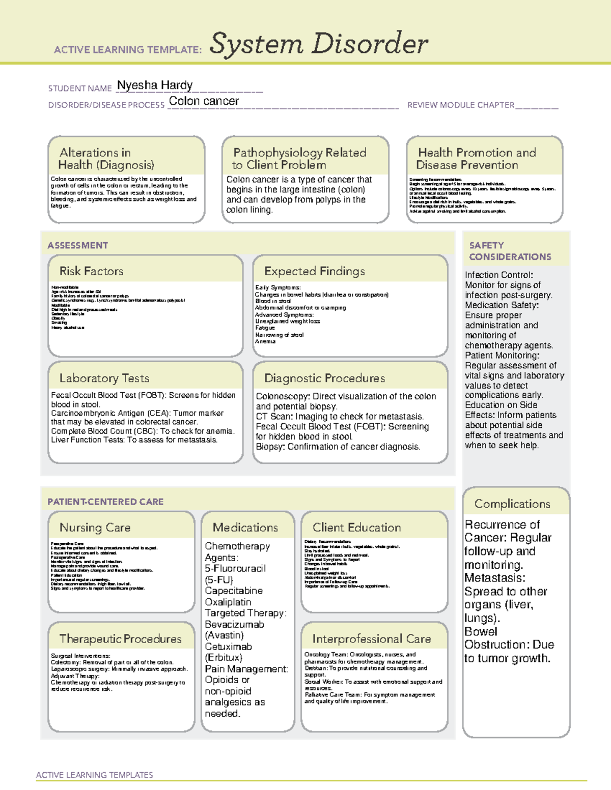 ACTIVE LEARNING TEMPLATE: Colon Cancer System Disorder Review Module ...