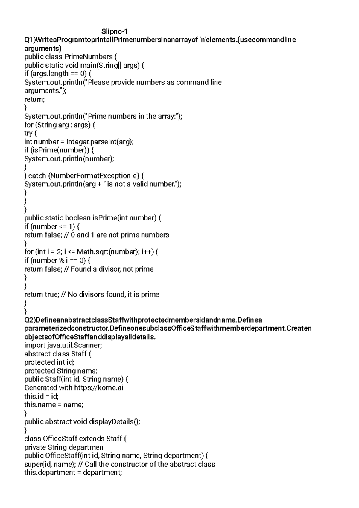 Java Slip 1-28 Solutions: Programming Exercises and Concepts - Studocu