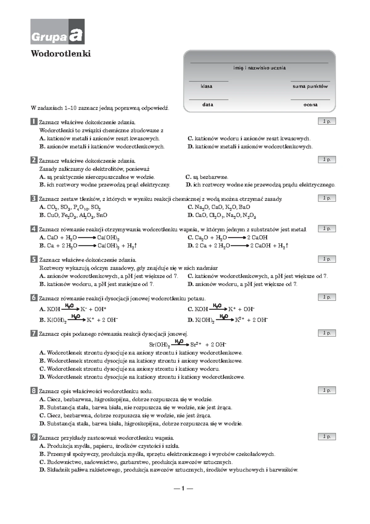 Zeszyt ćwiczeń z chemii dla klasy 7 - Zadania i teoretyczne zagadnienia - Studocu