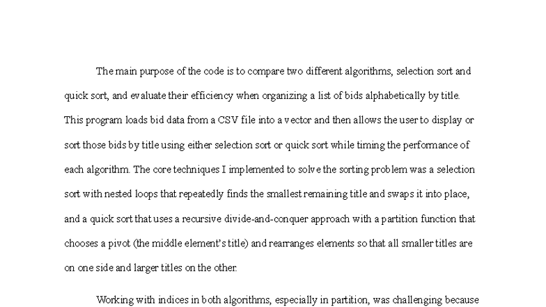 Code Reflection on Sorting Algorithms: Selection vs. Quick Sort (Mod 2 ...