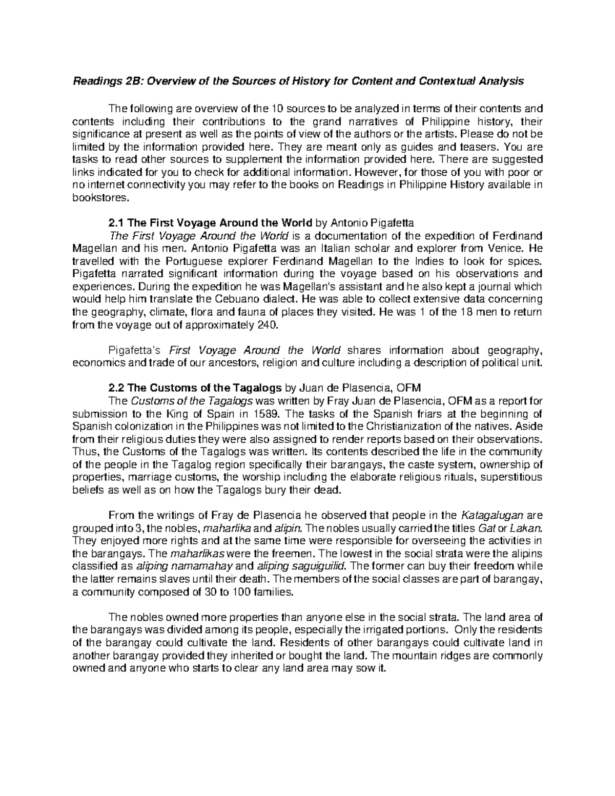 Readings 2B: Analyzing Historical Sources in Philippine Context - Studocu