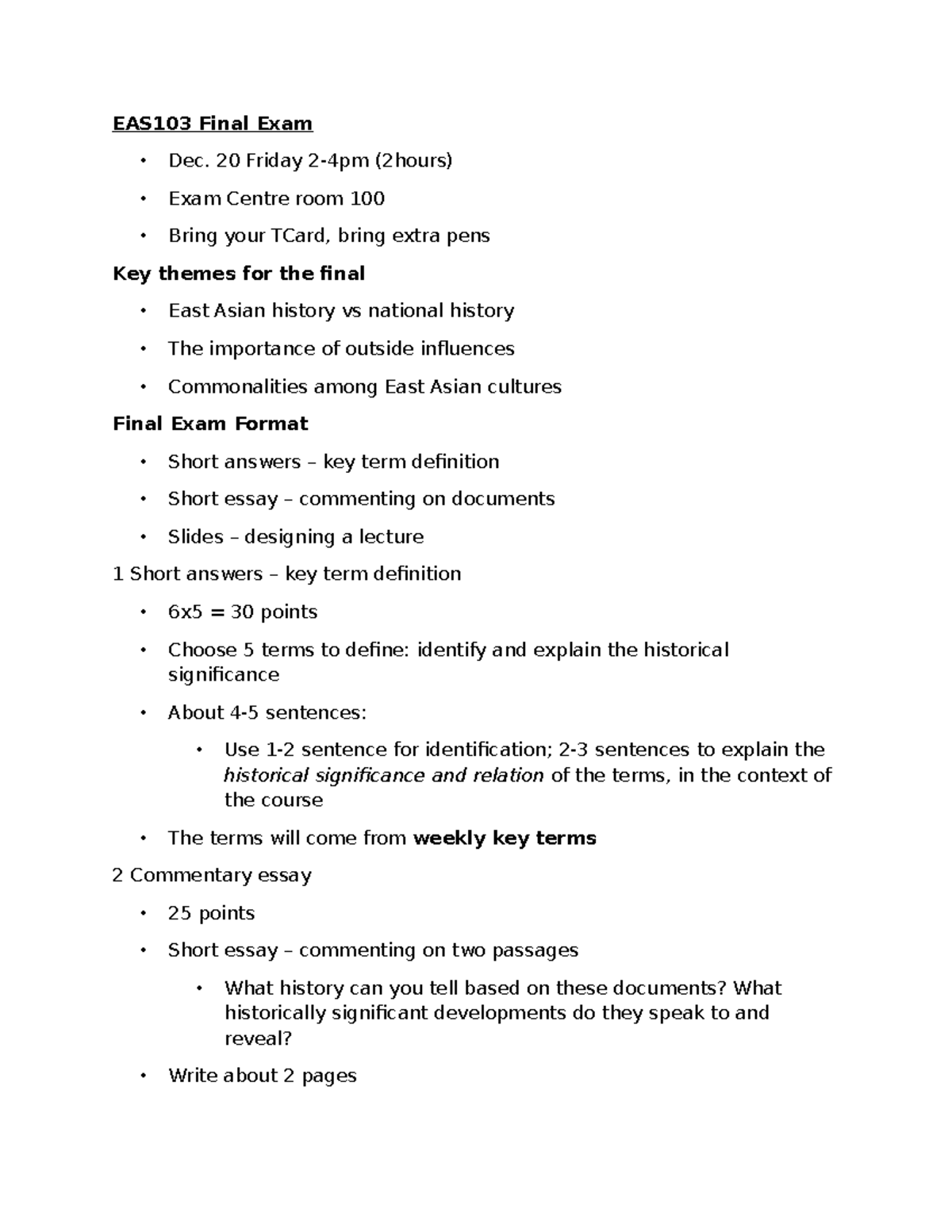 EAS103 Final Exam Review Guide: Key Themes & Format Breakdown - Studocu
