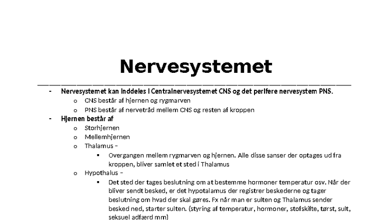 Nervesystemet: Centralnervesystemet (CNS) og Perifere Nervesystem (PNS ...