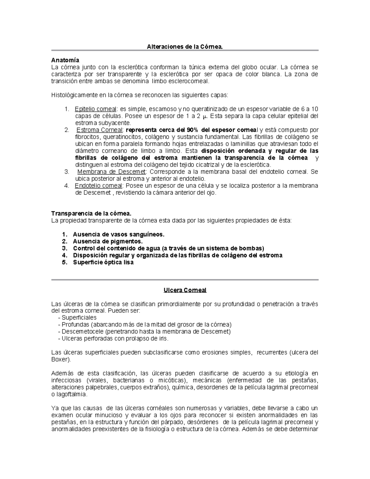 Ulcera Corneal: Anatomía y Tratamiento (Curso de Oftalmología) - Studocu