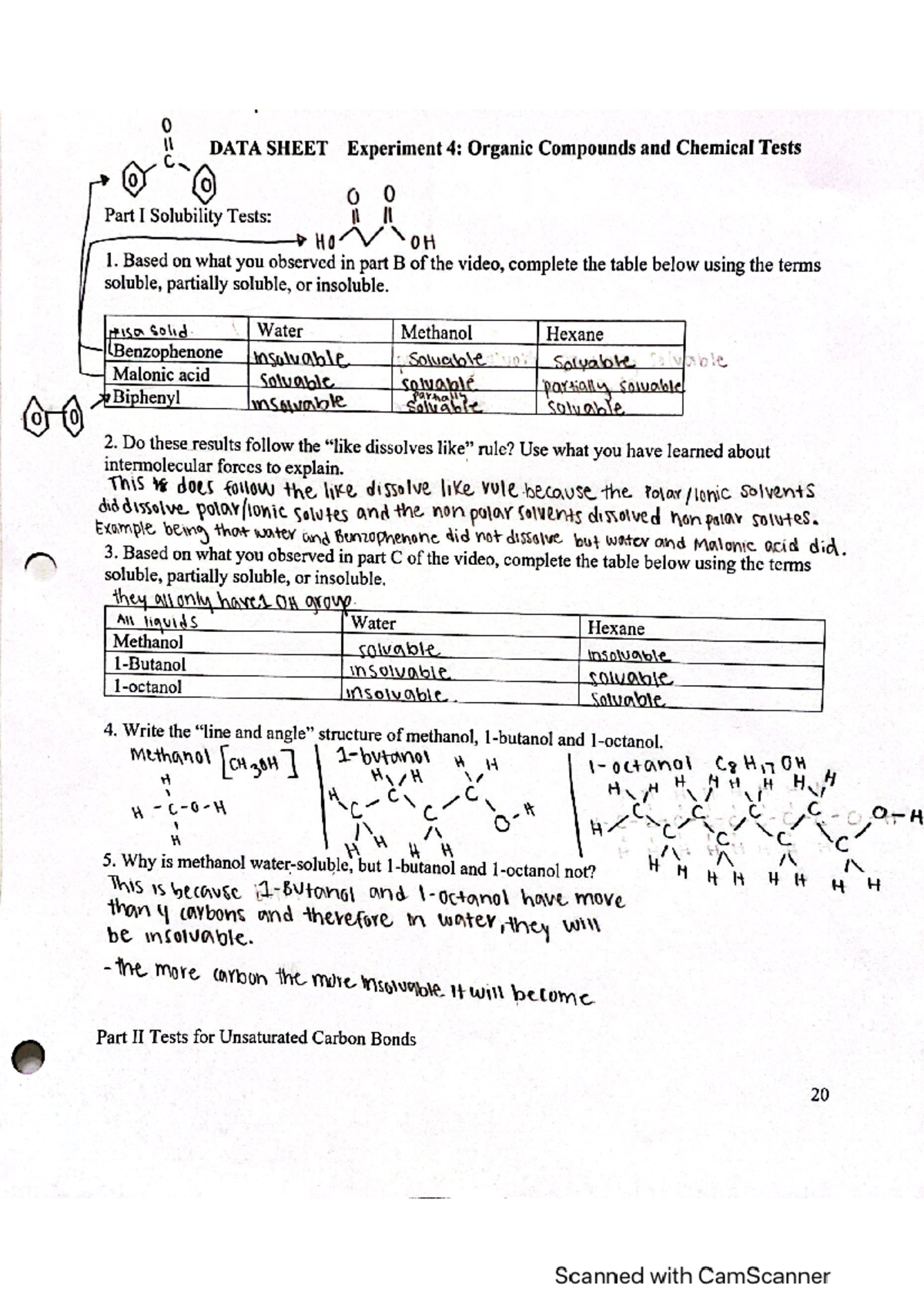 Experiment 4: Organic Compounds and Chemical Tests - Based on what you ...
