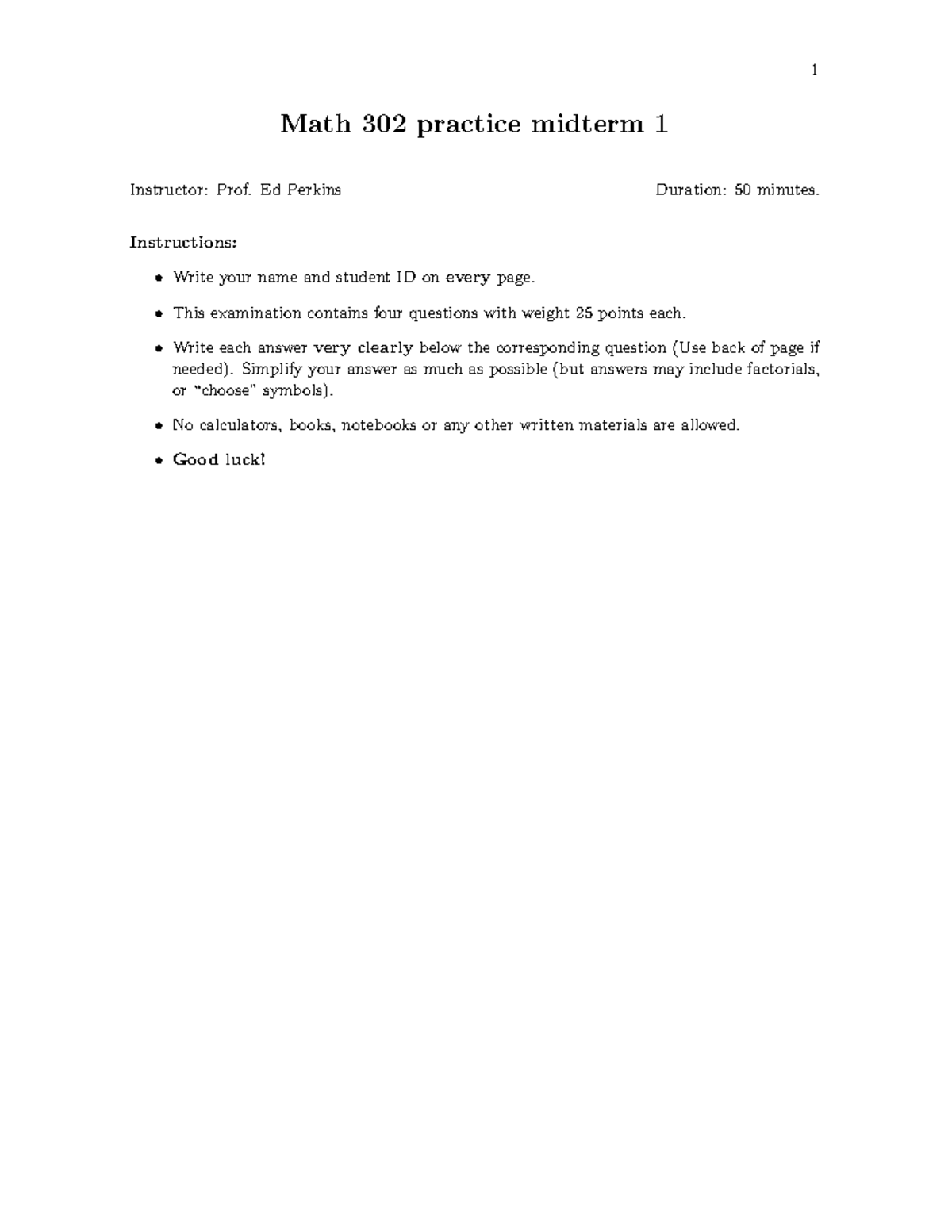 Math 302 ubc practice midterm 1 - Math 302 practice midterm 1 ...