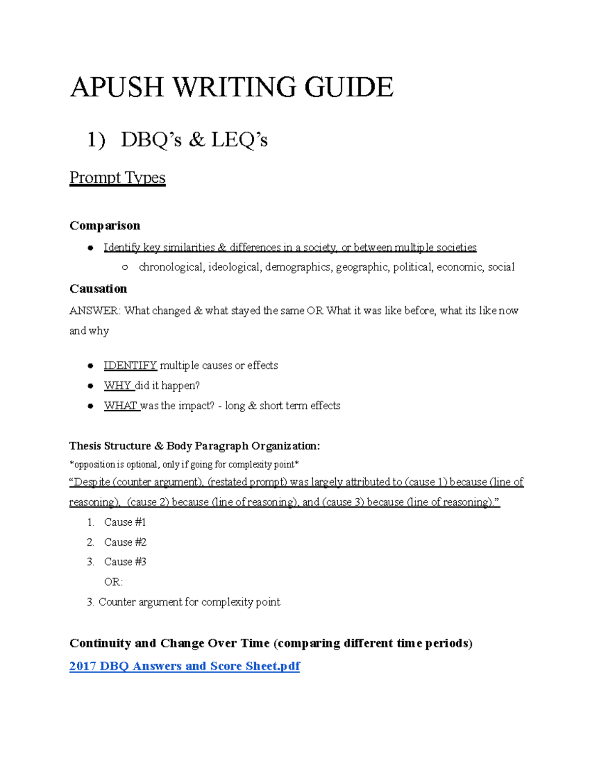 APUSH: Comprehensive Guide to Writing DBQs, LEQs, & SAQs - Studocu
