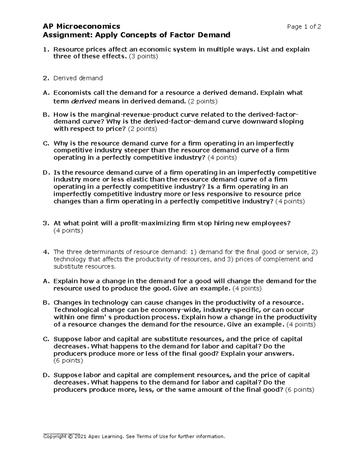 AP Microeconomics Assignment: Factor Demand Concepts Explained - Studocu
