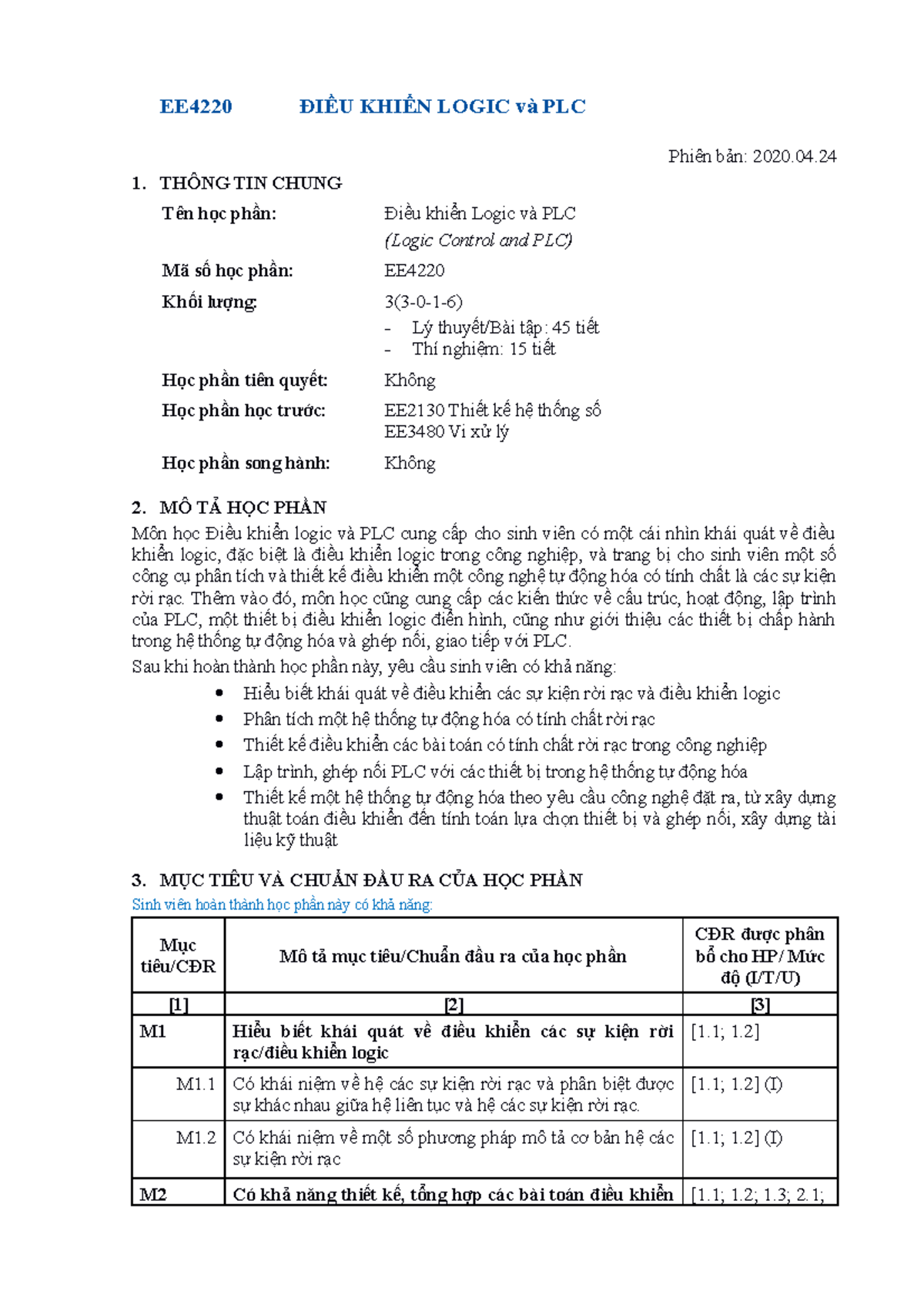 EE4220 Điều khiển Logic và PLC - Tổng quan và Học phần nâng cao - Studocu