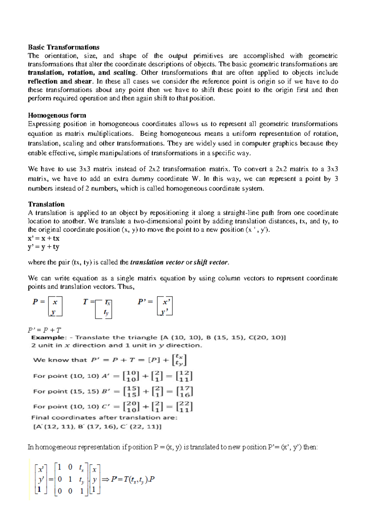 Unit 4: Basic Geometric Transformations in Computer Graphics - Studocu