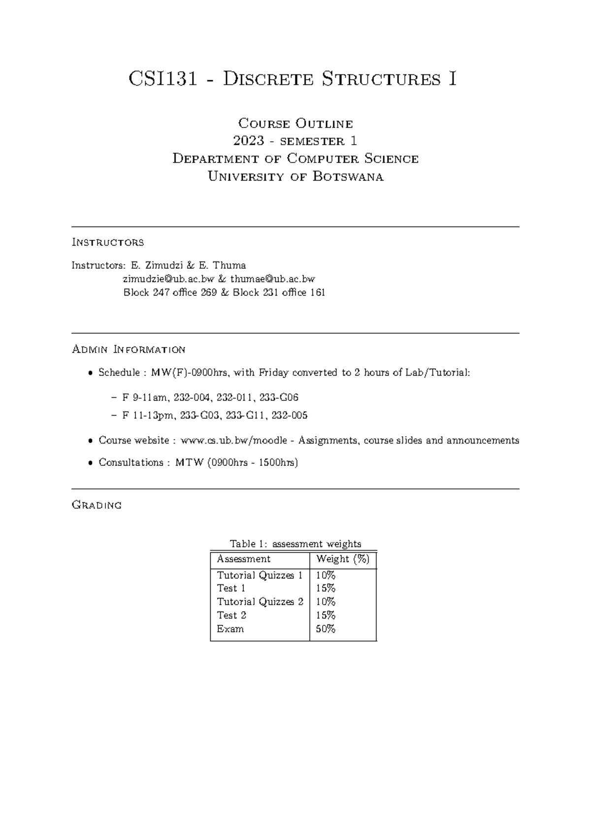 CSI131 Discrete Structures I Course Outline - 2023 Semester 1 - Studocu