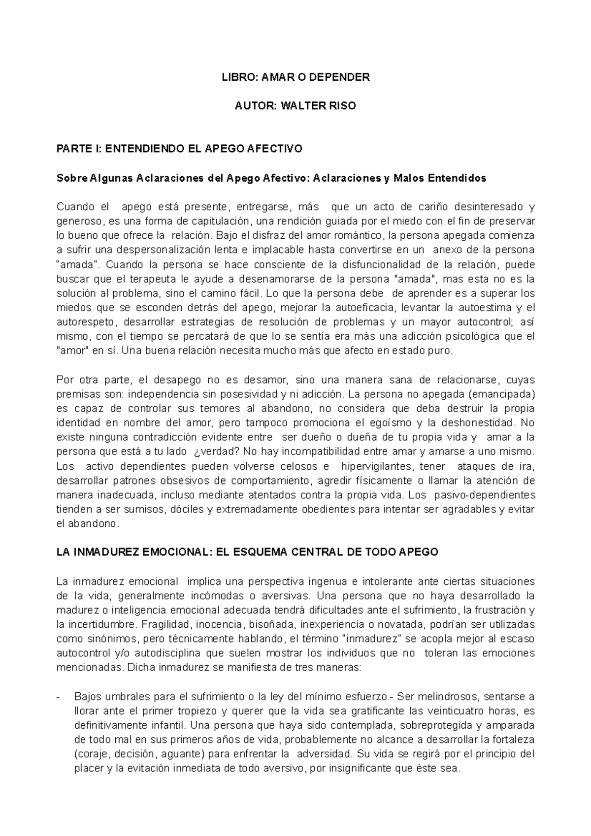 Amar o Depender _ Resúmen del libro de Walter Riso - LIBRO: AMAR O ...