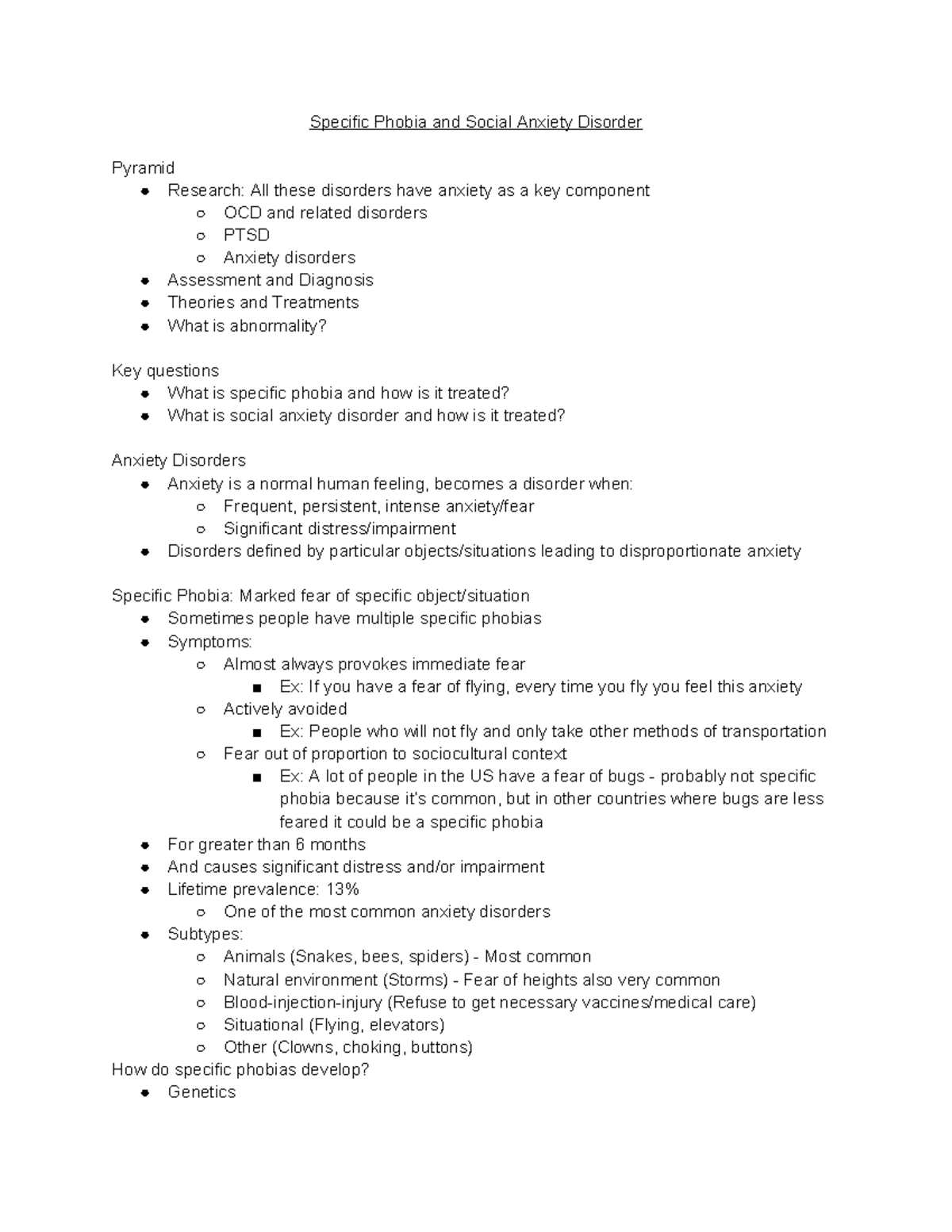 Psychology 2:20 Notes on Specific Phobia & Social Anxiety Disorder ...