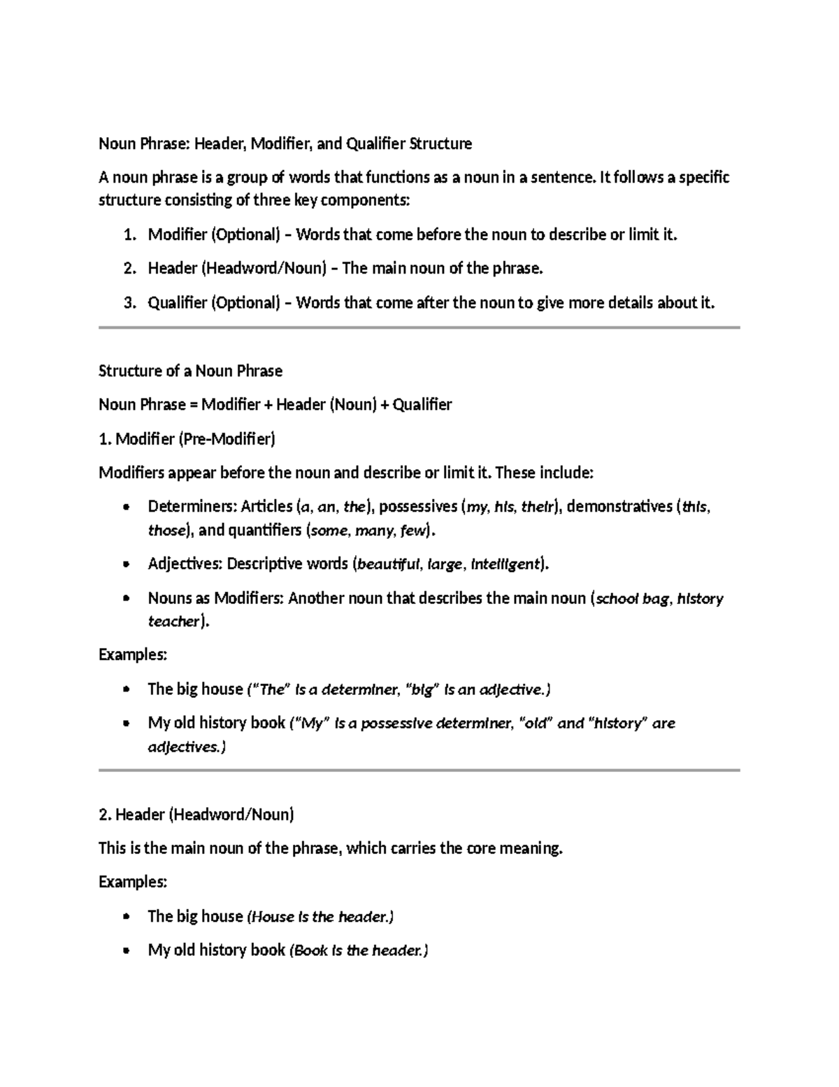 Noun phrase and its rules - Noun Phrase: Header, Modifier, and ...