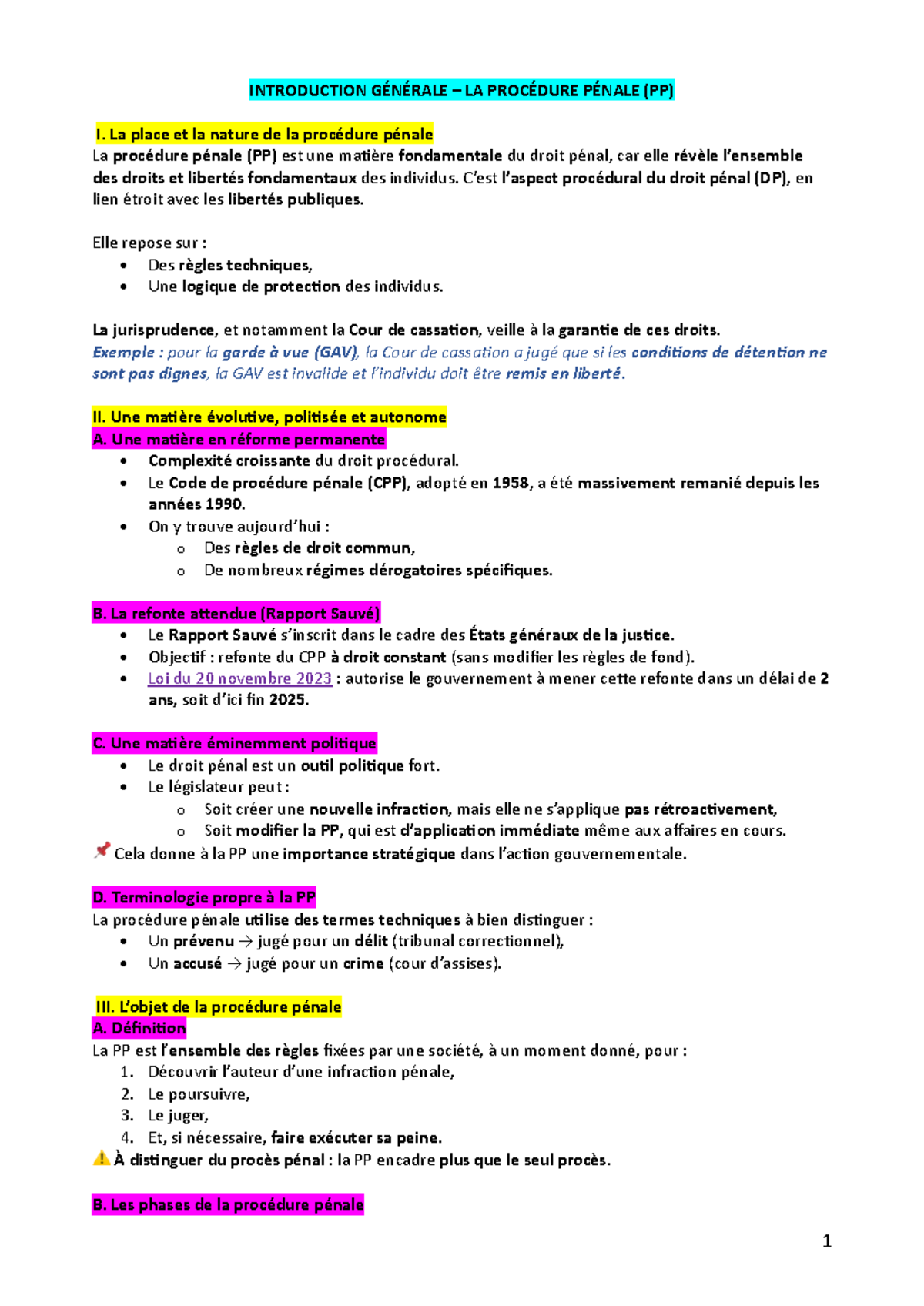 Fiche de Révision : Introduction à la Procédure Pénale (PP) - Studocu