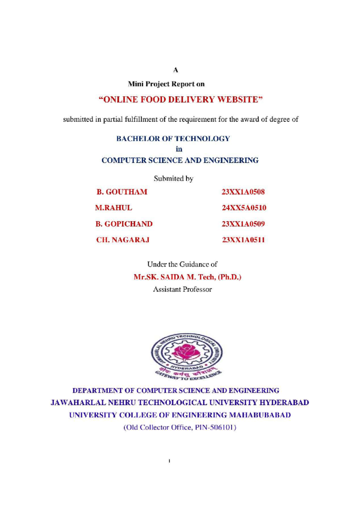 B.Tech Mini Project Report: Online Food Delivery System (CSE) - Studocu