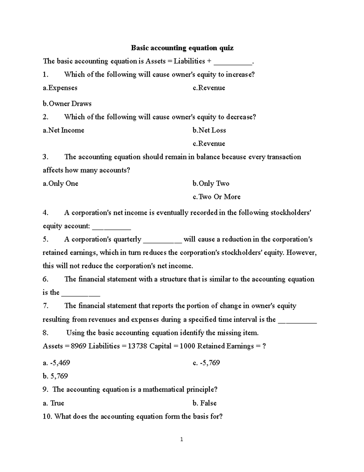 Basic Accounting Equation Quiz - Week 2 Overview - Studocu