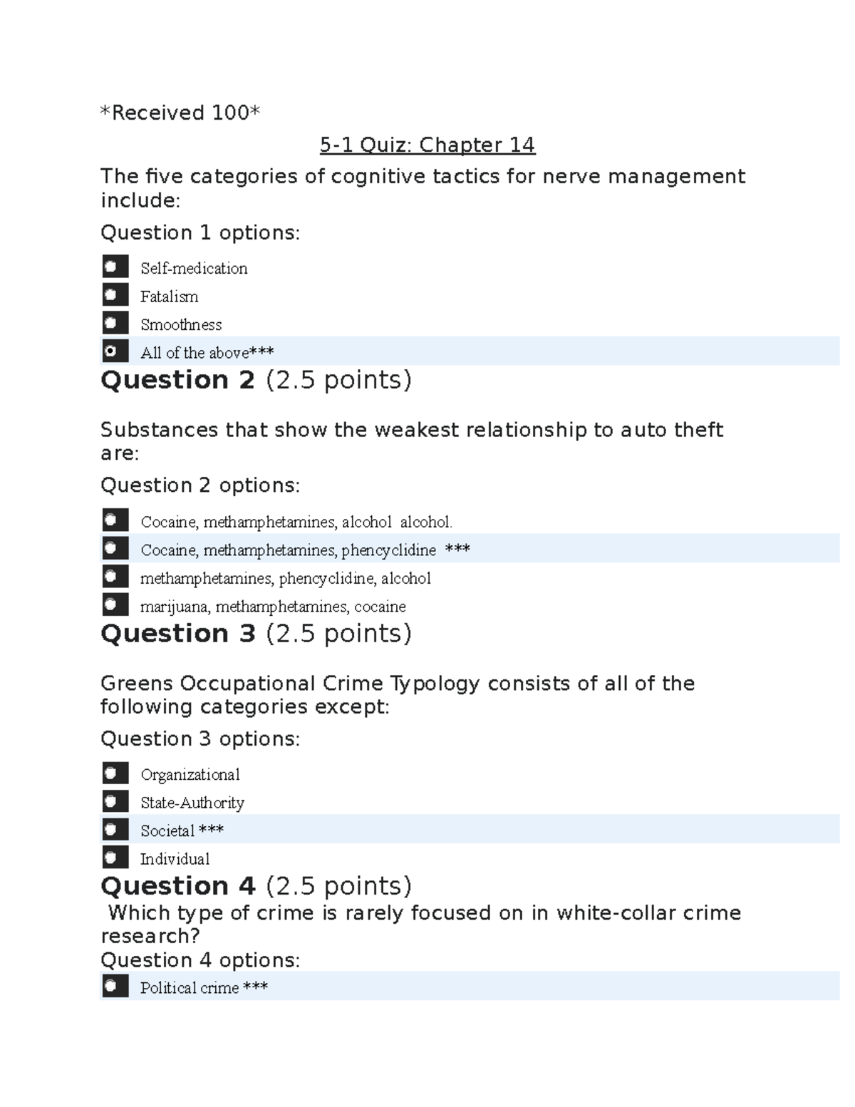 PSY310 Chapter 14 Quiz - Cognitive Tactics & Occupational Crime - Studocu