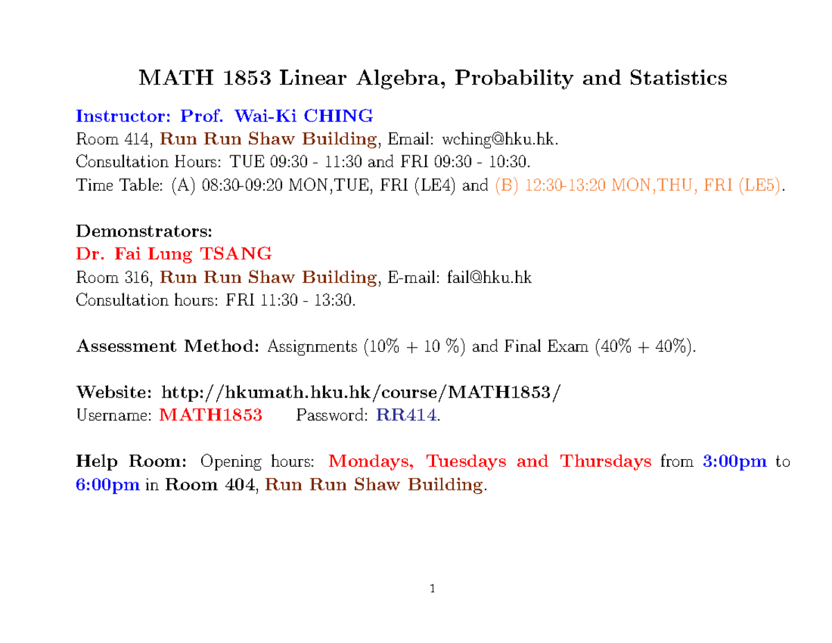 MATH 1853: Linear Algebra, Probability & Stats - Lecture Notes - Studocu