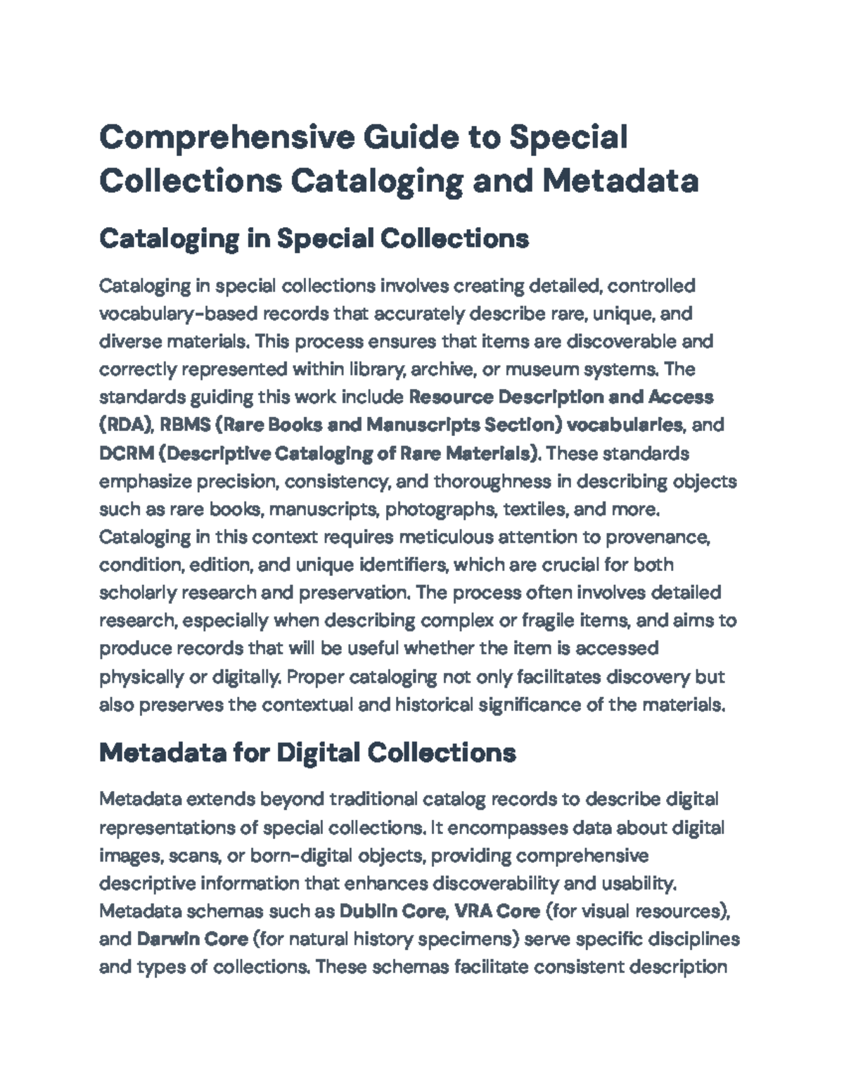 Comprehensive Guide to Special Collections Cataloging Practices - Studocu