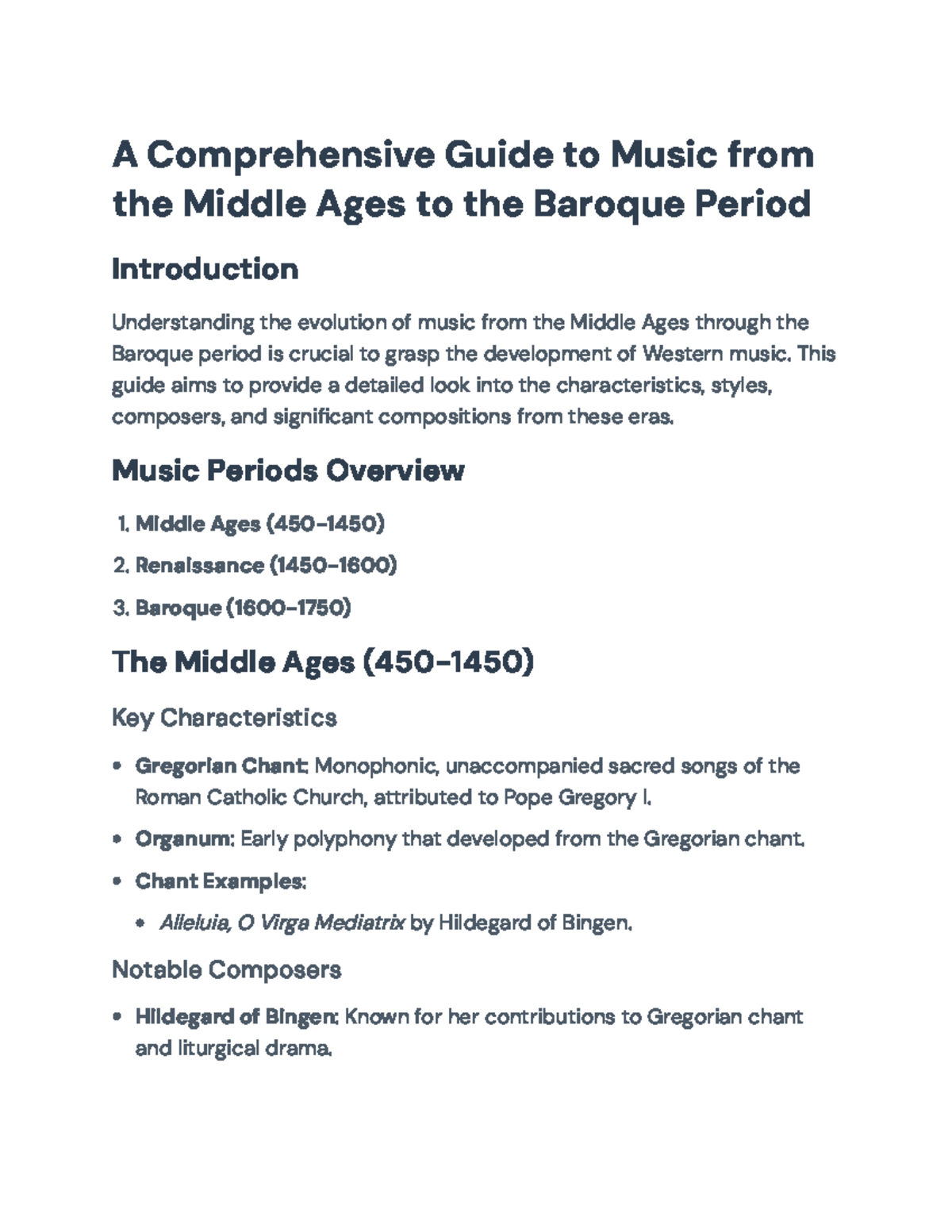 A Comprehensive Guide to Music: Middle Ages to Baroque Periods - A ...