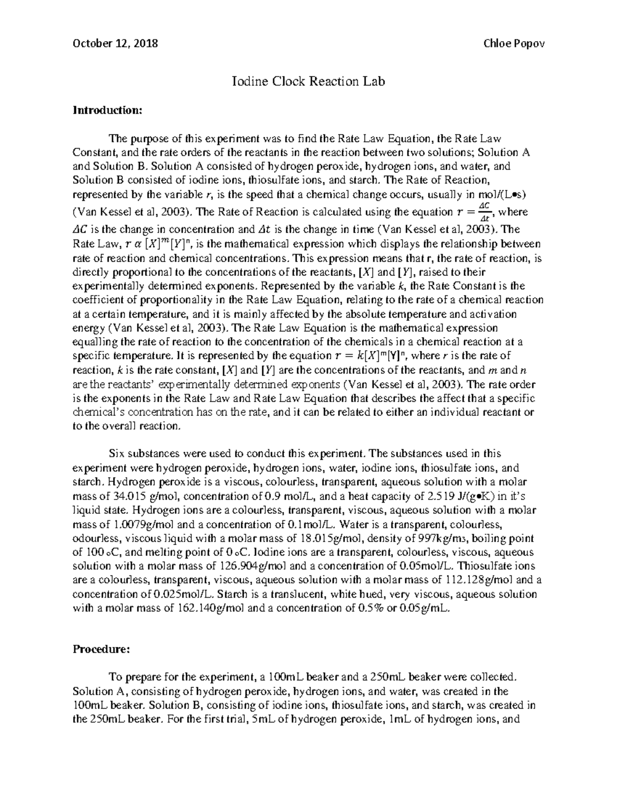 Iodine Clock Reaction Lab Report - Warning: TT: undefined function: 32 ...