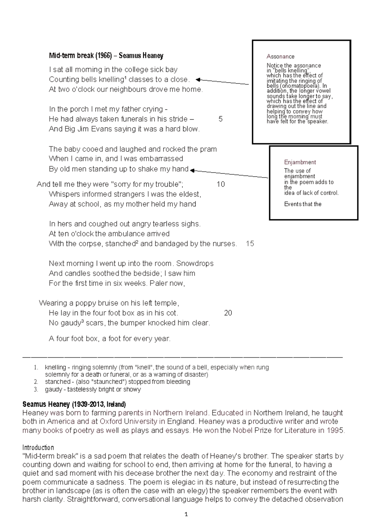 Mid-term Break (1966) by Seamus Heaney: Poetic Techniques & Analysis ...