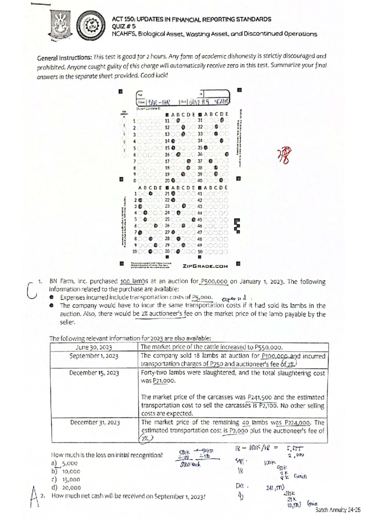 ACT 150 - Quiz 5: Financial Reporting Standards Updates on Biological ...
