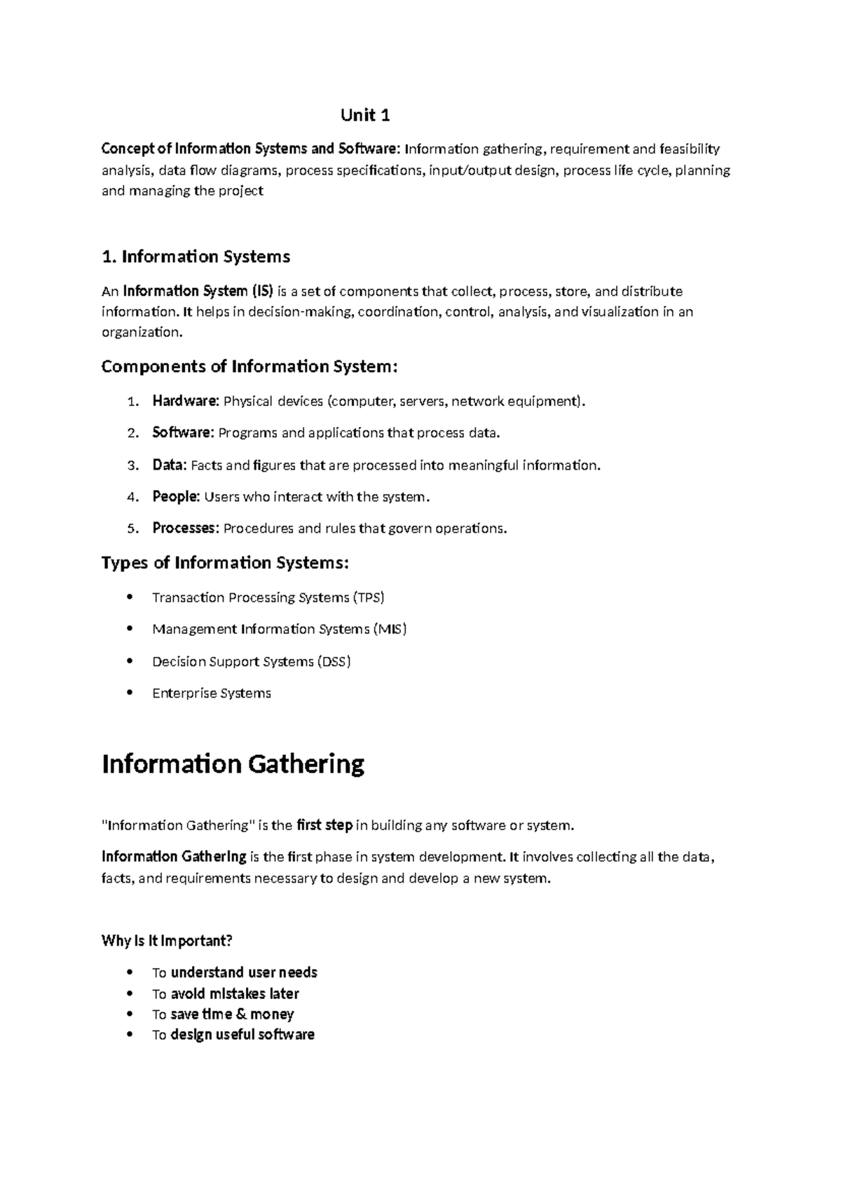 Unit 1: Concept of Information Systems & Software - Info Gathering ...