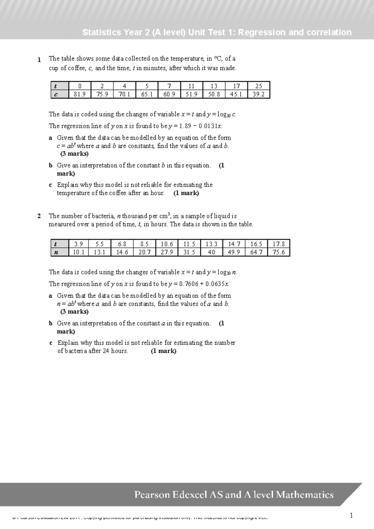 AL Mathematics Statistics Unit 1: Regression & Correlation Test Notes ...