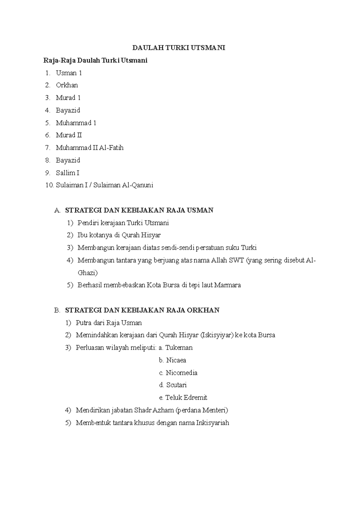 Strategi dan Kebijakan Raja-Raja Daulah Turki Utsmani - Studocu