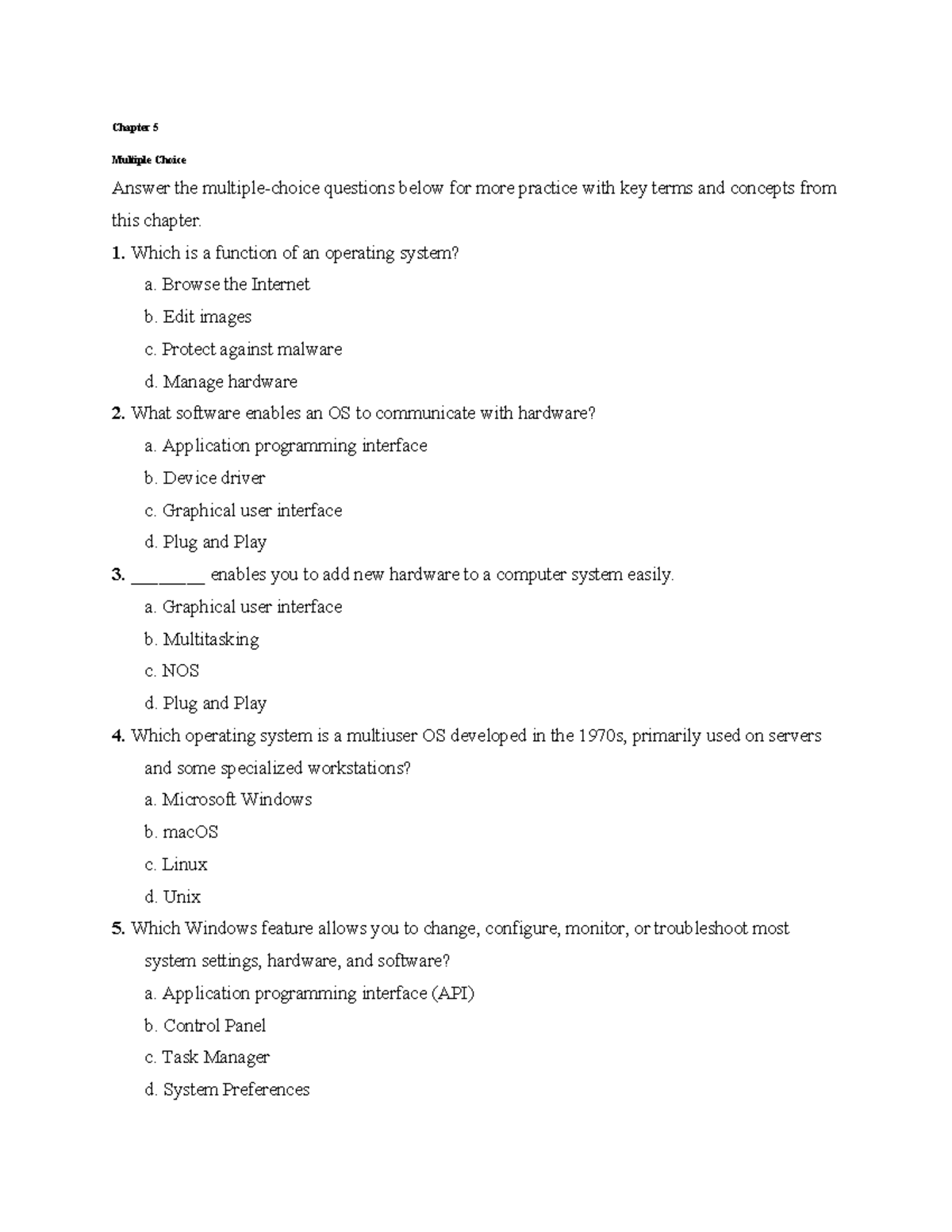 Operating System Concepts Review: MC & True/False Practice - Studocu